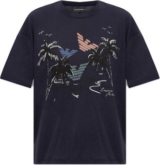 Emporio Armani Femme, Tops, Bleu, Taille: 36 FR T-shirt l&eacute;ger en jersey avec imprim&eacute; multicolore