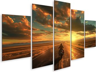 Islandburner Bild auf Leinwand Sonnenuntergang Motorradfahrt durch die offene Landschaft für Wohnzimmer Motorrad-Enthusiasten Harley-Davidson-Store Bilder Wandbild