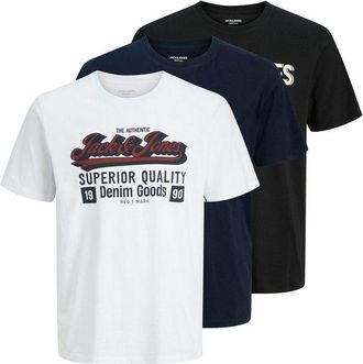 Jack & Jones Plus Size T-Shirt JJELOGO TEE SS 2 COL AW25 3PK MP PLS (Packung, 3-tlg)