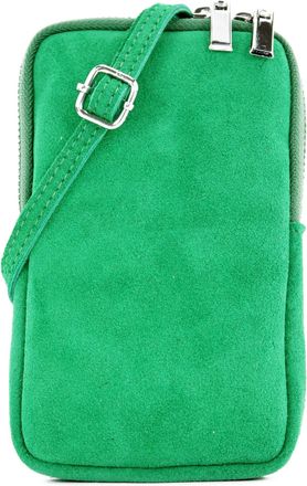 modamoda.de T210 Damen Wildleder Rauleder Handytasche 6,7 Zoll Umh&auml;ngetasche handmade in Italy, Farbe:Blattgr&uuml;n/Wildleder
