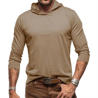 ORANDESIGNE Herren Hoodie Einfarbig Kapuzenpullover Casual Langarm Shirts Outdoor Sweatshirt mit Kapuze Herbst Basic Kapuzenshirt A Khaki XL
