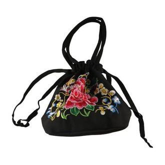 Generic Sac &agrave; main brod&eacute; pour femme, petit sac &agrave; main, sac &agrave; d&eacute;jeuner, sac &agrave; d&eacute;jeuner style ethnique, sac &agrave; main en satin avec cordon de serrage, sac &agrave; main p