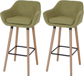 Hhg 2x Tabouret de bar Malmö T381, tissu, vert clair
