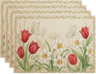 Generic Fr&uuml;hlingsblumen-Platzsets, eleganter Garten-Stil, Tischmatten zum Essen, saisonal, rutschfest, waschbar, f&uuml;r drinnen und drau&szlig;en, K&uuml;chendekoration, 4 