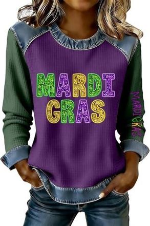 Generic Sweat-shirt graphique moderne &agrave; manches longues et col rond pour femme - L&eacute;ger - Manches longues, Vert, XXL