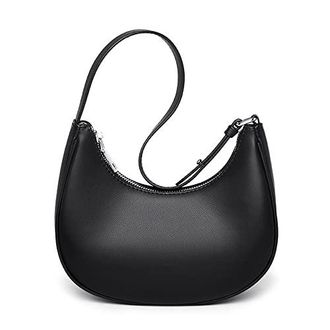 Generic Sac &agrave; bandouli&egrave;re en cuir v&eacute;ritable pour femme, petit sac &agrave; main &eacute;l&eacute;gant avec fermeture &eacute;clair, Noir, Small