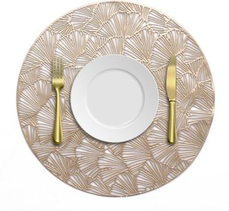 Railonch 4er/6er Set Platzsets Rund, Tischsets Ginkgo Biloba Aush&ouml;hlen Design Platzdeckchen, Rutschfest Platzset f&uuml;r K&uuml;che Party Hochzeit usw (Gold,6 St&uuml;ck)