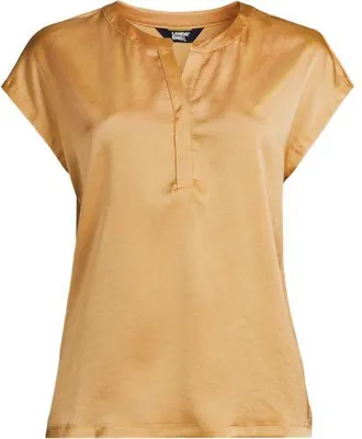 Lands End Satin-Top mit Schlitz, Damen, Größe:44-46 regular, Braun, Polyester/Viskose/Polyester-Mischung, by Lands End