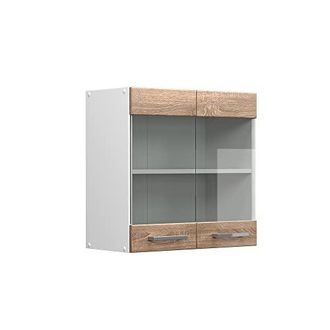 Vicco Armoire Suspendue Universelle R-Line, Sonoma/Blanc, 60 cm avec Portes vitrées