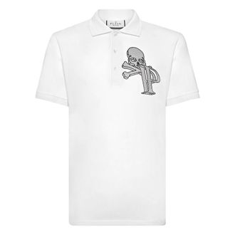 Philipp Plein Homme, Tops, Blanc, Taille: 5XL Polo Piquet avec cristaux Wire Frame
