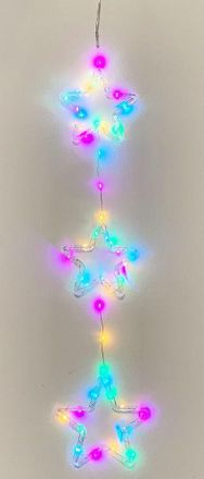 Lumineo LED Sterne Bunt Fensterdeko Innen und Au&szlig;en Weihnachtsdeko Batterie Timer 63 cm