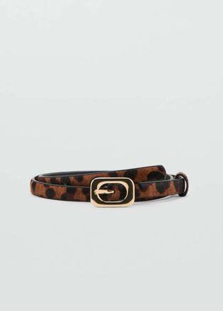 Mango Ceinture l&eacute;opard cuir chocolat - Femme - XL - MANGO