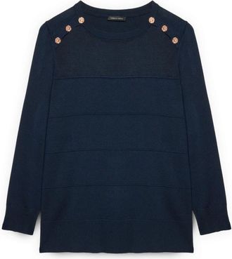 Fiorella Rubino Femme, Pulls, Bleu, Taille: 40 FR Pull Ras du Cou avec Boutons Bijoux