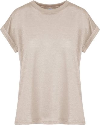 Bomboogie Femme, Tops, Beige, Taille: 42 FR T-shirt &agrave; col rond en lin
