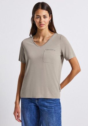 Street One T-Shirt T-Shirt mit Schmuckdetail - V-Ausschnitt Damen Shirt