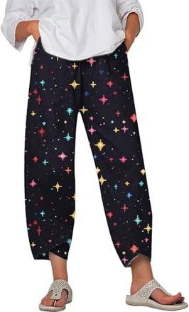 Generic Pantalon Femme Fluide en Lin D&eacute;contract&eacute; Pantalon en Lin pour Femme D&Eacute;t&eacute; D&eacute;contract&eacute; &Agrave; Jambes Larges Coupe Ample &Agrave; Taille &Eacute;lastique Vetement Ete Large