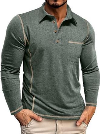 Generic Chemise basique boutonn&eacute;e pour homme, v&ecirc;tement de travail d&eacute;contract&eacute;, polo vintage, l&eacute;ger et respirant, t-shirts dext&eacute;rieur, Vert, 3XL