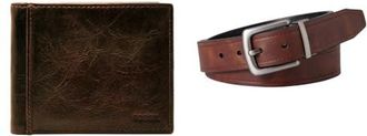 Fossil Homme Ingram Portefeuille en Cuir Marron et Ceinture Parker, Coffret