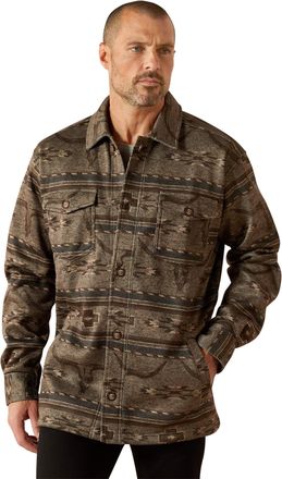 Ariat Mens Caldwell Printed Shirt Jacket Long Sleeve in Beige, Size Medium, by Ariat