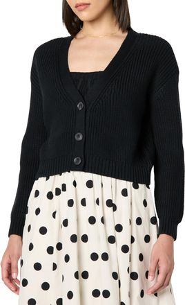 The Drop Sari Cropped Button-Front Cardigan Strickjacken, Schwarz, XXL Große Größen