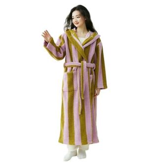 Generic QXDZSW Automne Hiver Couple Velours Corail Femmes Hommes Peignoir Ray&eacute; Longueur Maison &Eacute;paissie Flanelle Robe Pantalon Pyjama Ensemble, pantalon robe 