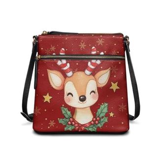 Hugs Idea Sac &agrave; bandouli&egrave;re en cuir pour femme, sac &agrave; main tendance Hobo pour femme, Cerf de No&euml;l., Taille unique