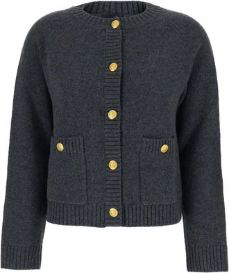 Pla&icirc;n Plain, Femme, Pulls, Gris, Taille: 42 FR Cardigan ras du cou avec boutons bijoux