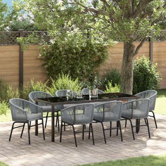 vidaXL Garten Essgruppe 9 pcs Grau Poly Rattan vidaXL