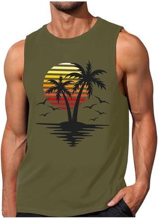 Generic D&eacute;bardeur de course &agrave; pied hawa&iuml;en pour homme, motif palmier hawa&iuml;en, entra&icirc;nement, sport, vacances, maillots de sport, d&eacute;bardeur athl&eacute;tique, chemise 