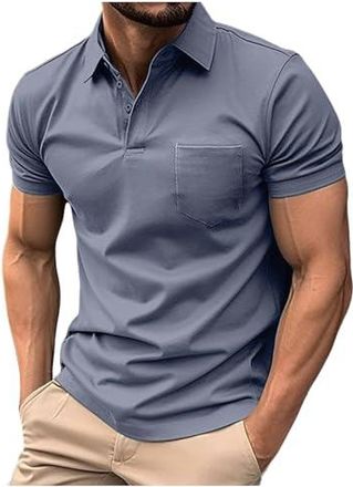 Generic Polo &agrave; manches courtes pour homme - Style d&eacute;contract&eacute; - Poche - Bouton - Chemises de vacances, gris, XXL