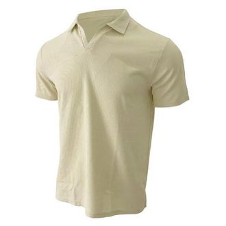 Generic Polo pour homme Chemises textur&eacute;es d&eacute;contract&eacute;es pour hommes avec col en V, coupe ajust&eacute;e, solides &agrave; manches courtes, t-shirts en coton molletonn&eacute;, ka