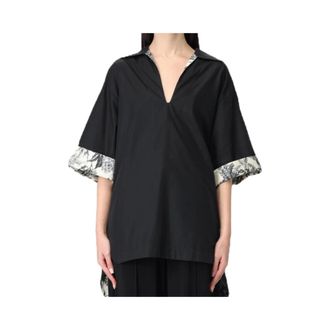 Simona Corsellini Elegante Bluse mit K&uuml;nstlerischem Design - - Blouses & Shirts - Damen - Schwarzk - S