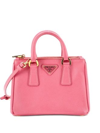 Prada mini sac &agrave; bandouli&egrave;re Galleria Double Zip Tote en cuir Saffiano - Rose