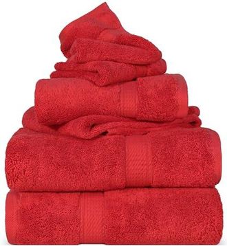 Superior Qualit&eacute; sup&eacute;rieure 900 Gram Coton &eacute;gyptien 6 pi&egrave;ces Ensemble de Toilette P, Red, Lot de 6