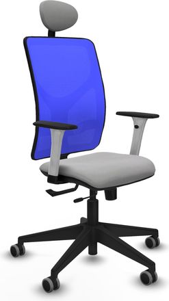 Piqueras y Crespo 8-Stunden-B&uuml;rostuhl mit wei&szlig;en und schwarzen Armlehnen, h&ouml;henverstellbare Lendenwirbelst&uuml;tze und festes Kopfteil, ausgestattet mit Syncro/Traslack. Bl