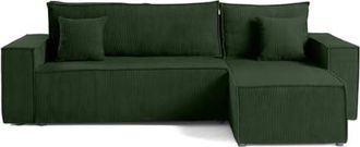 Best Mobilier Canap&eacute; dangle Convertible avec Coffre R&eacute;versible Cezanne en Velours C&ocirc;tel&eacute; - Canap&eacute; Lit - Sofa Vert 4 Places - Angle Droit - ou Gauche - Salon