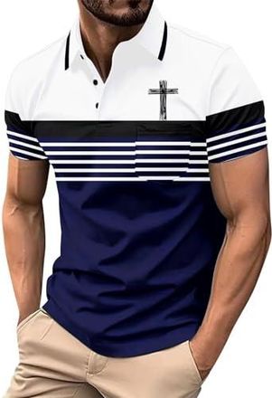 Generic DENGJIAMY Polo croix chrétienne pour hommes Jésus imprimé polo t-shirt à manches courtes décontracté chemise daffaires tendance vêtements dété rétro b