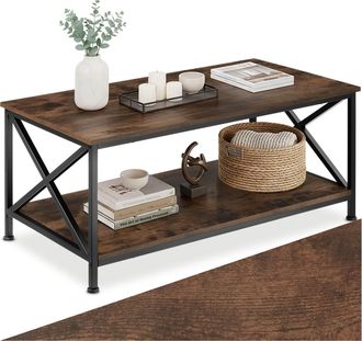 TecTake Couchtisch Holz und Metall, Wohnzimmertisch 100 x 55 x 45,5 cm, Couchtisch mit Stauraum Sofatisch mit 2 Ablagen, Beistelltisch Couch, Coffee Table - I