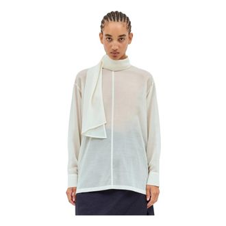 Issey Miyake Wollmischung Sheer Shirt mit Schal - - Blouses & Shirts - Damen - Wei&szlig; - M