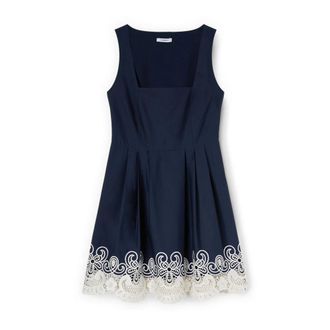 Motivi Ausgestelltes Kleid aus Popeline mit Lochstickerei - - Dresses - Damen - Blau - XS