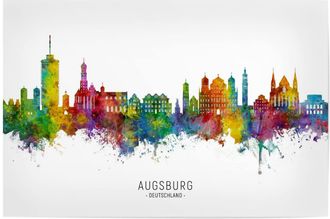 artboxONE Poster 45x30 cm Städte Augsburg Germany Skyline txt - Bild Augsburg bunt City