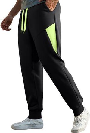 Generic Pantalon de surv&ecirc;tement confortable doubl&eacute; en polaire pour homme pour lhiver &agrave; la maison - Taille &eacute;lastique - Coupe ample, Noir, L