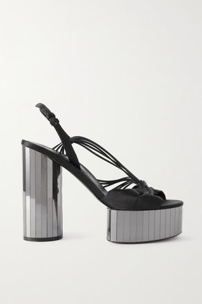 Ferragamo + Net Sustain Sabina Plateausandalen Aus Satin Mit Lederbes&auml;tzen - Schwarz