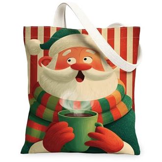 Generic Sacs fourre-tout en toile motif P&egrave;re No&euml;l - R&eacute;utilisables - R&eacute;tro - L&eacute;ger - Lavable - Bandouli&egrave;re - 33 x 38 cm