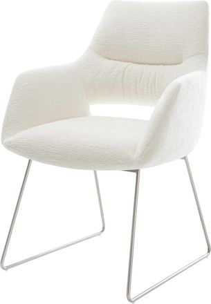 DELIFE Polsterstuhl Yago-Flex mit Armlehnen Kufengestell Edelstahl Boucl&eacute; Soft Beige Taschenfederkern