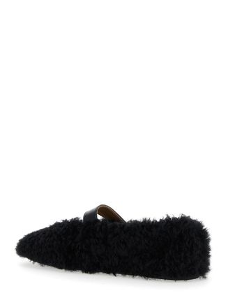 Ferragamo Womens Shearling Ballerinas With Buckle Closure Black Lamb Ballerina Shoes