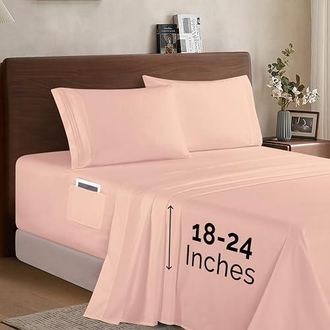 Elegant Comfort Luxuri&ouml;ses 1500 Premium-Mikrofaser-Bettlaken-Set, 4-teilig, weich, rundum elastisch, 45,7-61 cm tief, extra Tiefe Bettlaken, Queensize, Blush