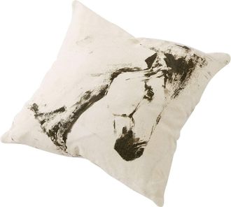 Loberon Kissenh&uuml;lle Mirandel, Ausdrucksstarker Pferde-Print, Robuste Struktur, Nat&uuml;rlicher Look, Kissenbezug, Wohntextilien, Leinen, Baumwolle, beige