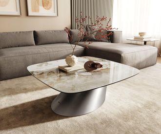 DELIFE Couchtisch Edge Boot 90x90 cm Keramik Minas Melange Conis Edelstahl geb&uuml;rstet, Couchtische