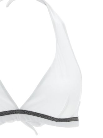 Brunello Cucinelli Monile-Trimmed Technical Jersey Bikini Top - White